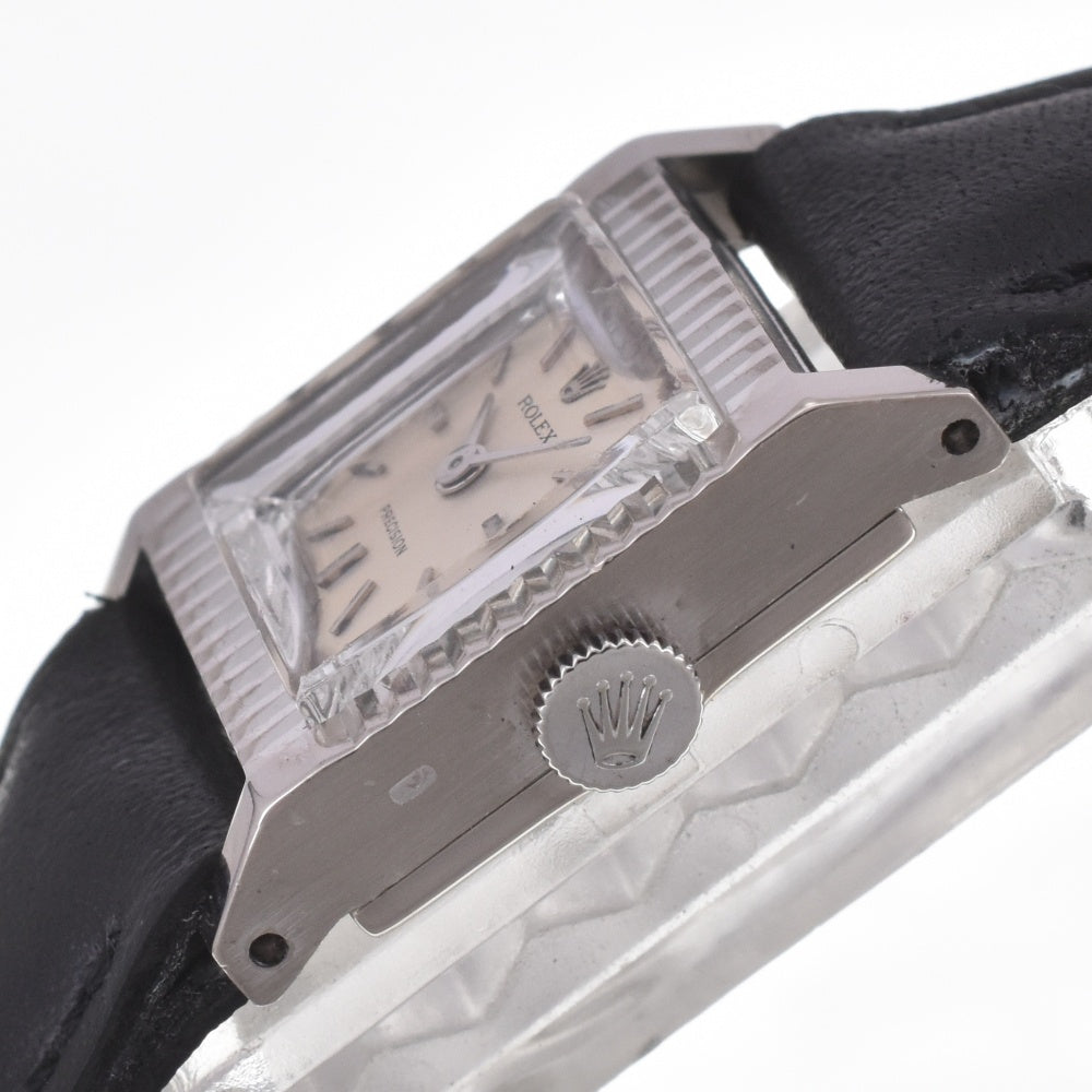 ROLEX Precision 2157 vintage Square K18WG/Leather Cal.1401 Silver Dial ...